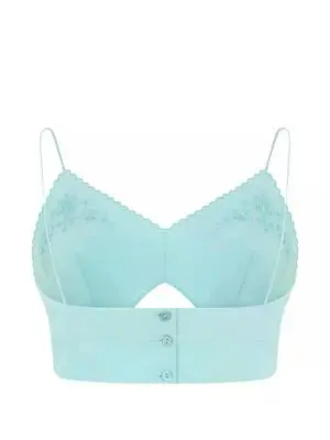 Alberta Ferretti Scalloped Floral-embroidered Silk Top - Blue