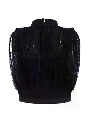 Fabiana Filippi Sleeveless High-neck Top With Fringe Detailing - Blue