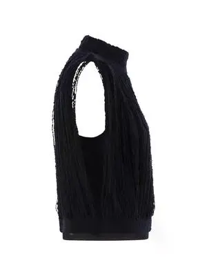 Fabiana Filippi Sleeveless High-neck Top With Fringe Detailing - Blue