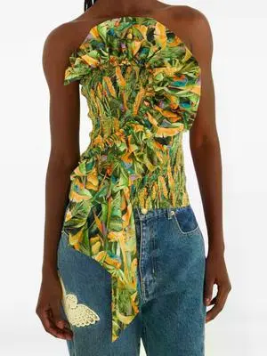 Farm Rio Strapless Parrot Print Smocked Top
