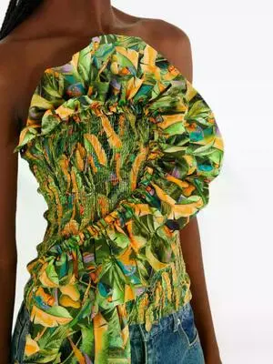 Farm Rio Strapless Parrot Print Smocked Top