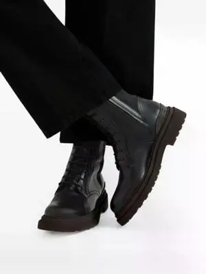 Brunello Cucinelli Matte Calfskin And Virgin Wool Flannel Lace-up Boots With Monili Detail - Black