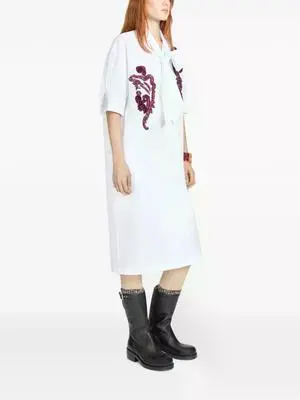 Dries Van Noten Embroidered Shirt Dress With Neck Scarf Detail