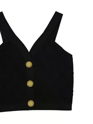 Balmain Quilted Knit Button-up Top