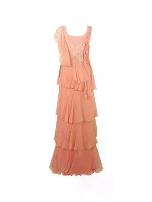Alberta Ferretti Peach Silk Ruffled Maxi Dress