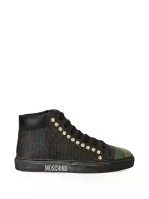 Moschino Logo Print Crystal Embellished High Top Sneakers