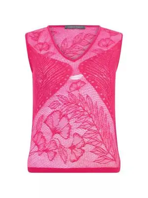 Alberta Ferretti Floral Mesh Knit V-neck Top