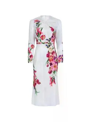 Saloni Claudia Floral-print Silk Midi Dress - White