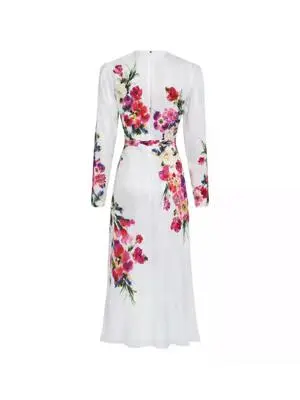 Saloni Claudia Floral-print Silk Midi Dress - White