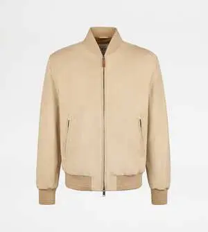 TOD'S Brera Bomber Jacket In Pashmy Suede - Beige