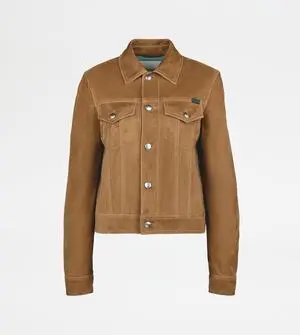 TOD'S Trucker Jacket In Pashmy Suede - Brown