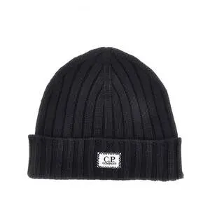 C.P. COMPANY CP COMPANY Knitted Beanie Hat With Logo Patch Blue