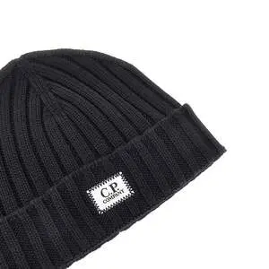 C.P. COMPANY Knitted Beanie Hat With Logo Patch - Blue