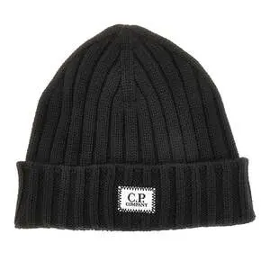 C.P. COMPANY Knitted Beanie Hat With Logo Patch - Black