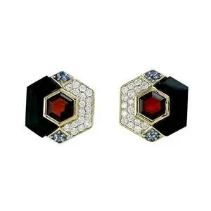 ARTISAN 14k Yellow Garnet, Diamond, Sapphire & Black Onyx Stud Earrings - Gold