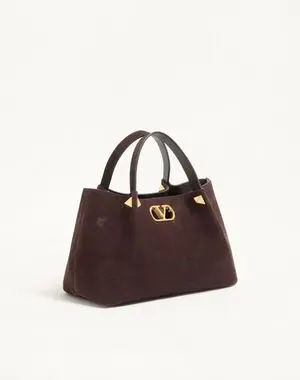 Valentino Garavani Small Shopping Bag In Soft Suede With Maxi Studs - Ebony