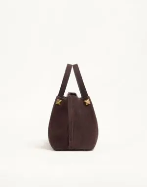 Valentino Garavani Small Shopping Bag In Soft Suede With Maxi Studs - Ebony