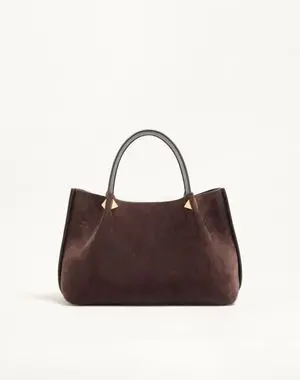 Valentino Garavani Small Shopping Bag In Soft Suede With Maxi Studs - Ebony