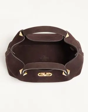 Valentino Garavani Small Shopping Bag In Soft Suede With Maxi Studs - Ebony