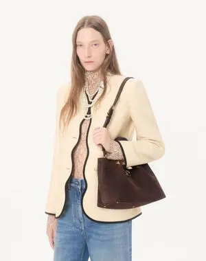 Valentino Garavani Small Shopping Bag In Soft Suede With Maxi Studs - Ebony