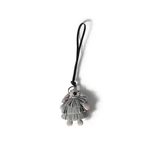 Miu Miu Wool And Leather Key Ring Trick - Granite Gray