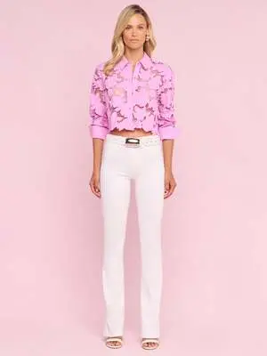 L'Agence Seychelle Cropped Eyelet Blouse Top