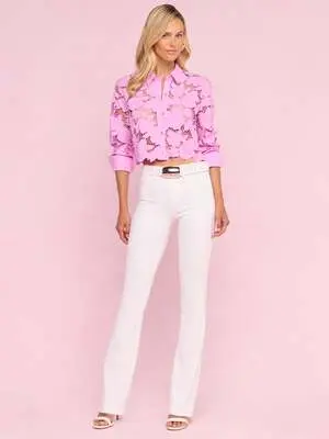 L'Agence Seychelle Cropped Eyelet Blouse Top