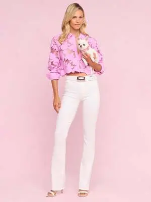 L'Agence Seychelle Cropped Eyelet Blouse Top