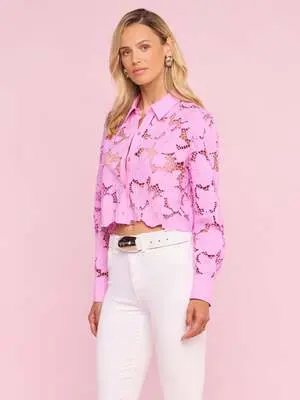 L'Agence Seychelle Cropped Eyelet Blouse Top