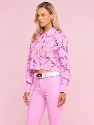L'Agence Seychelle Cropped Eyelet Blouse Top