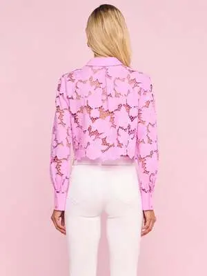 L'Agence Seychelle Cropped Eyelet Blouse Top