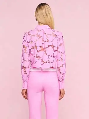 L'Agence Seychelle Cropped Eyelet Blouse Top