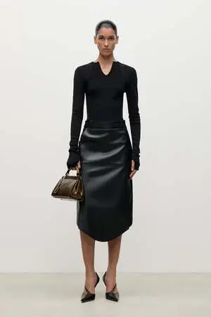 Victoria Beckham Leather A-line Midi Skirt - Black