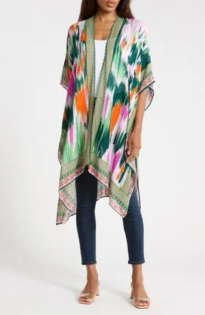 NORDSTROM RACK Lightweight Print Ruana - Color Cascade