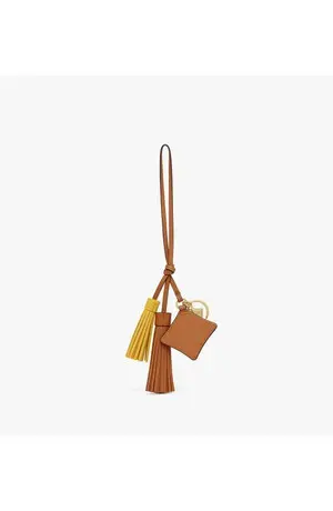 Mcm Leather Tassel Charm With Logo - Cognac