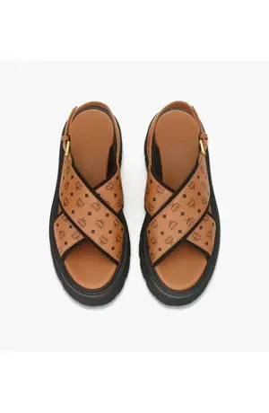 Mcm Monogram Platform Sandals In Lambskin