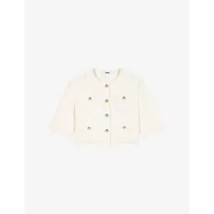 Maje Cropped Tweed Jacket With Short Sleeves