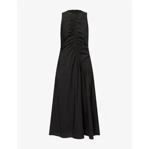 Theory Asymmetrical Ruched Cotton Tank Dress - Black