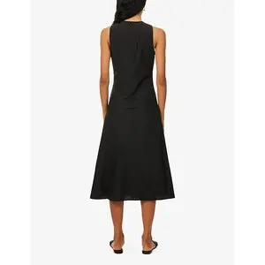 Theory Asymmetrical Ruched Cotton Tank Dress - Black