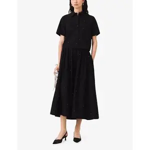 Maje Rhinestone Beaded Short Sleeve Cotton Shirt