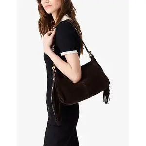 Maje Suede Shoulder Bag With Fringing - Dark Brown
