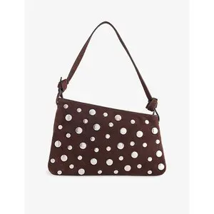 Staud Dani Mini Suede Shoulder Bag With Silver Tone Studs
