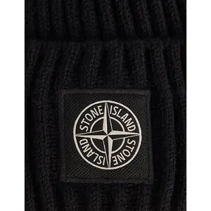 Stone Island Logo-patch Ribbed Wool Beanie Hat - Black