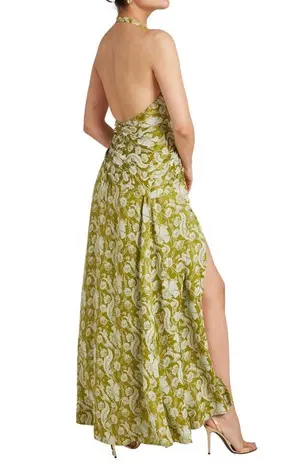 TEMPERLEY LONDON Halterneck Maxi Dress With Anemone Jacquard
