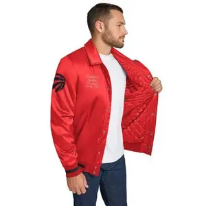 Tommy Hilfiger Toronto Raptors Chain Stitch Applique Varsity Jacket - Red