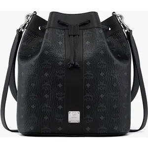 Mcm Large Dessau Drawstring Bag In Visetos - Black