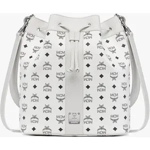 Mcm Large Dessau Drawstring Bag In Visetos - White
