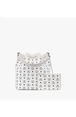 Mcm Large Dessau Drawstring Bag In Visetos - White