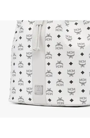 Mcm Large Dessau Drawstring Bag In Visetos - White