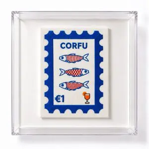 LILLY LOVES Corfu Embroidered Stamp Artwork - Blue